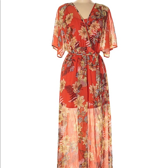 love, Fire | Dresses | Revolve Orange Floral Maxi Lace Sheer Dress ...